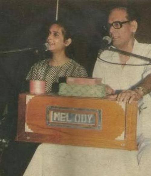 Hemantda with her daughter Ranu Mukherjee singing a song in a concert ...