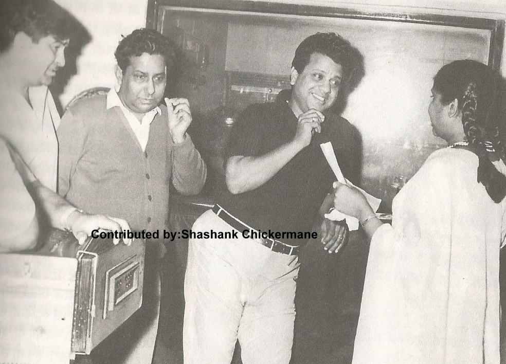 Asha rehearsals a song with Jaikishan, Prem Dhavan & Raj Kapoor in the ...
