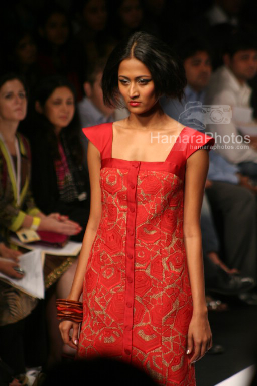 Model walks on the ramp for Dev R Nil at Lakme India Fashion Week on ...