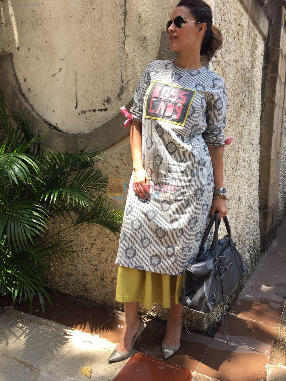 Neha Dhupia Wearing the meraki project n jimmy choos for promotions of ...