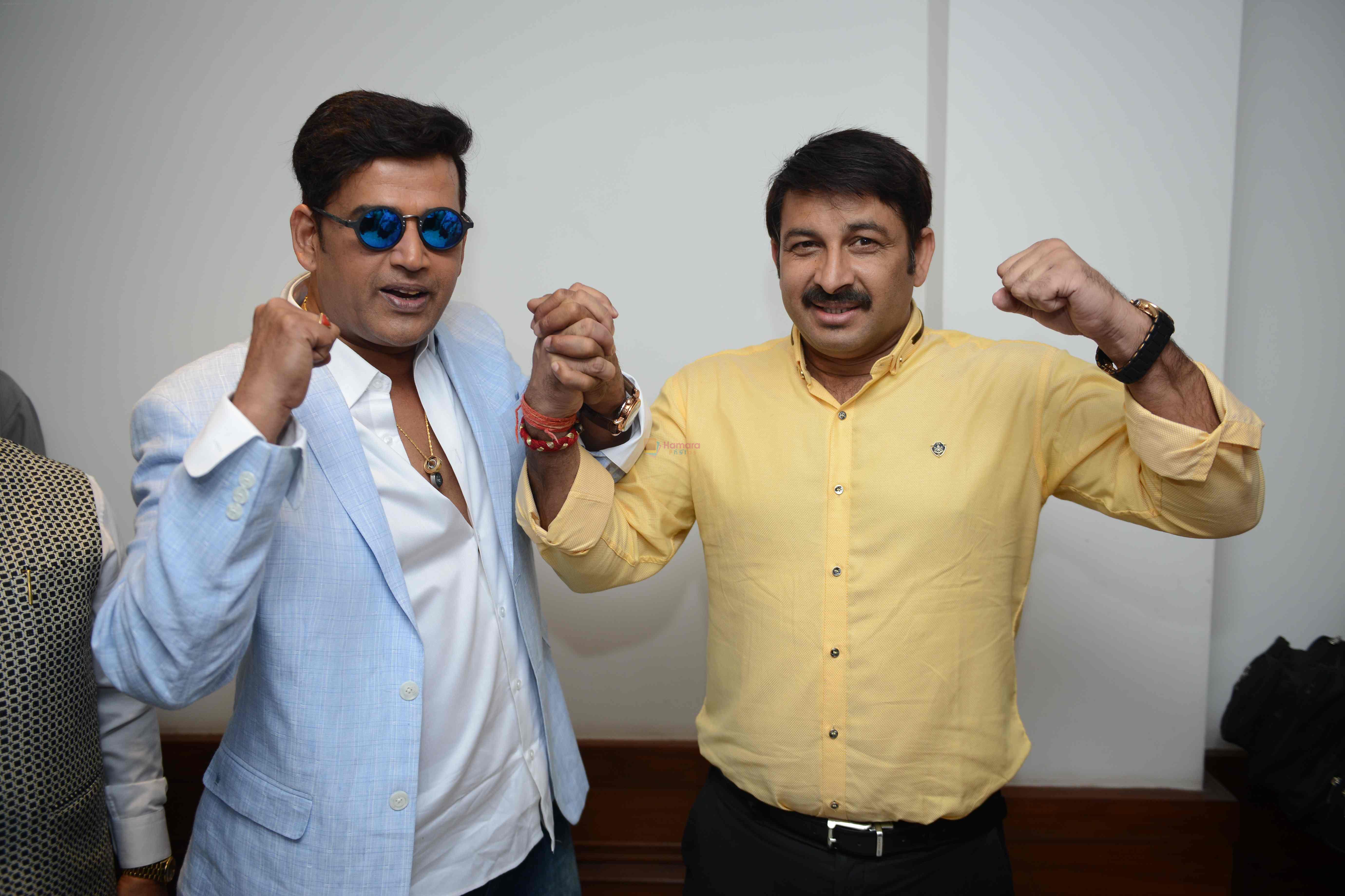 Ravi Kishan, Manoj Tiwari during the Press confrence of Luv Kush ...