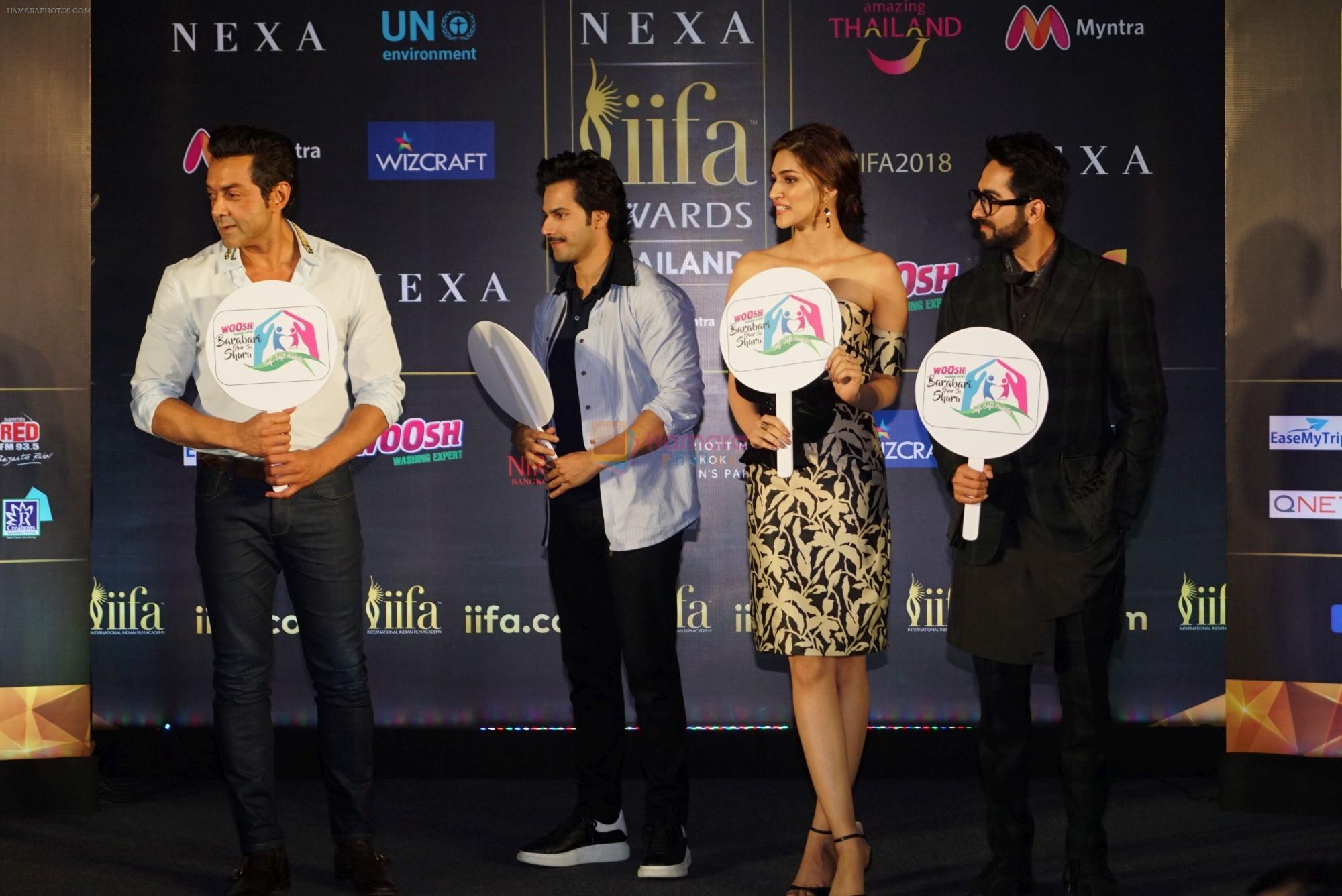Bobby Deol, Varun Dhawan, Ayushmann Khurrana, Kriti Sanon at IIFA press ...