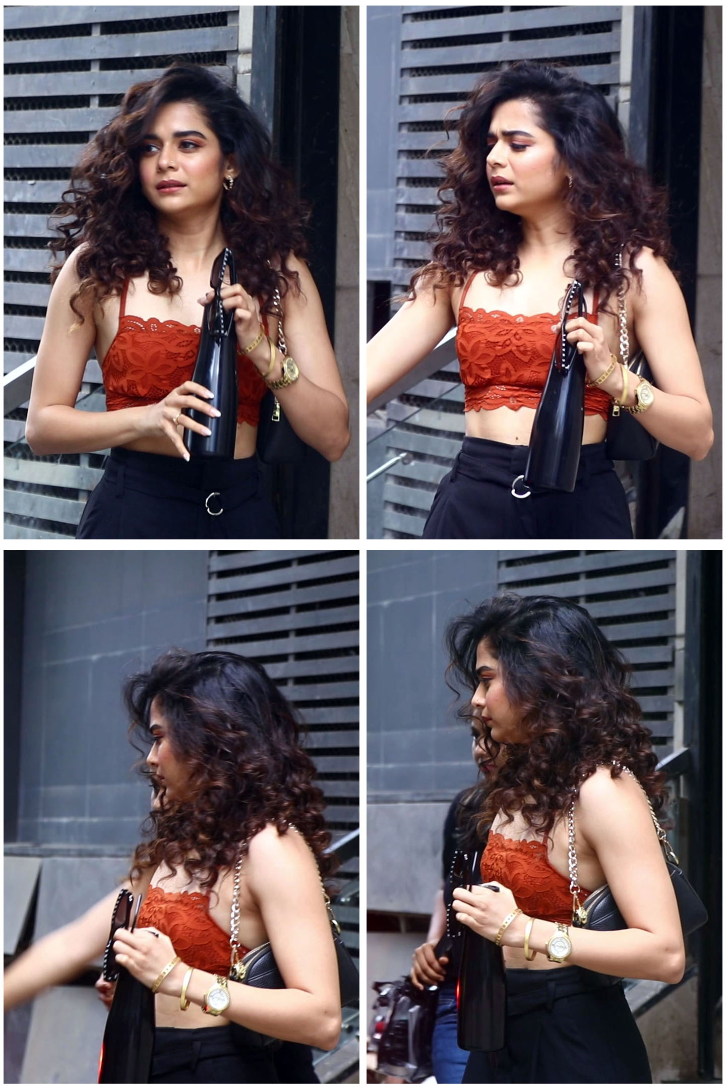 Mithila Palkar in a red bralette top and black pant