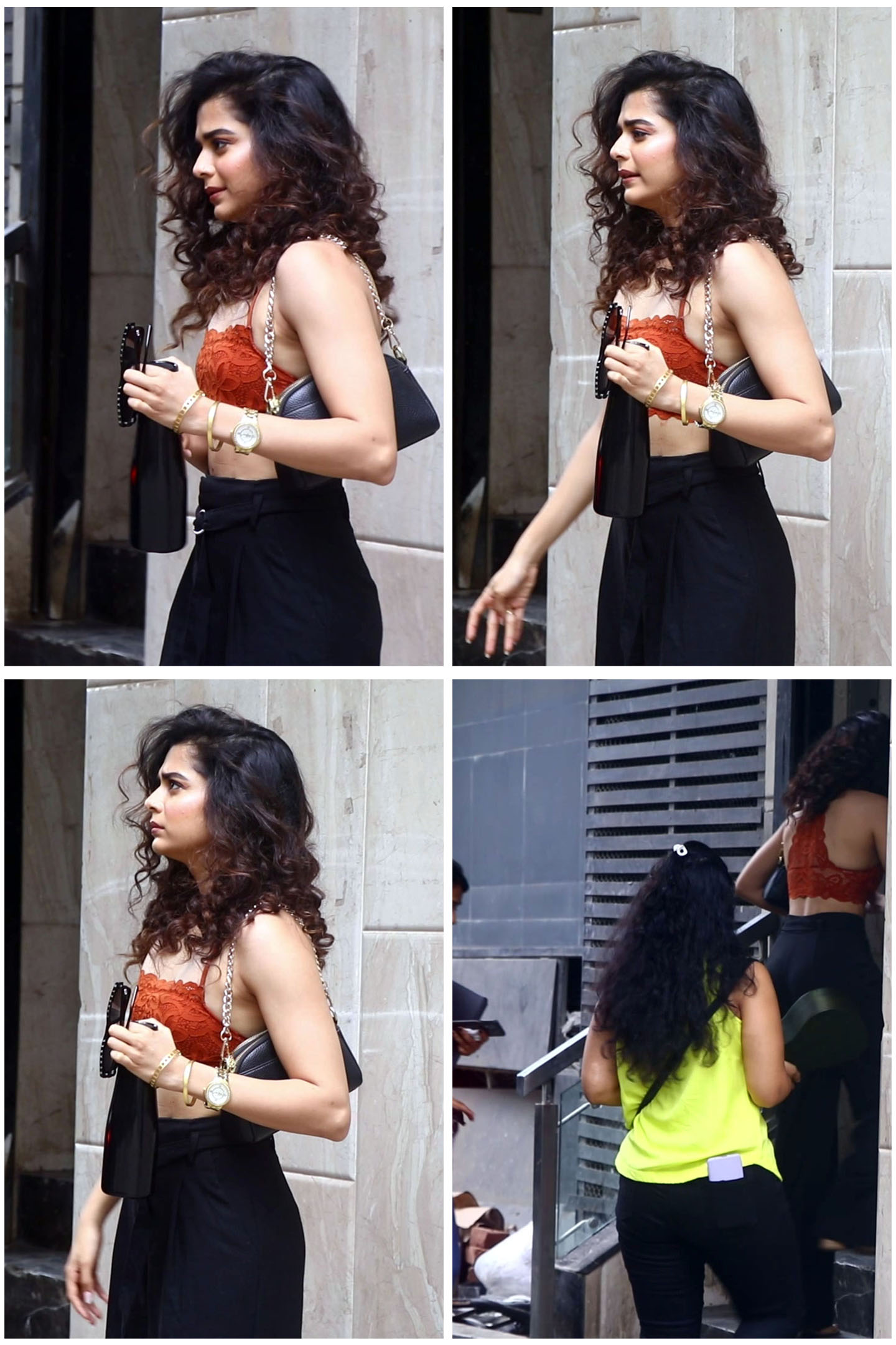 Mithila Palkar in a red bralette top and black pant