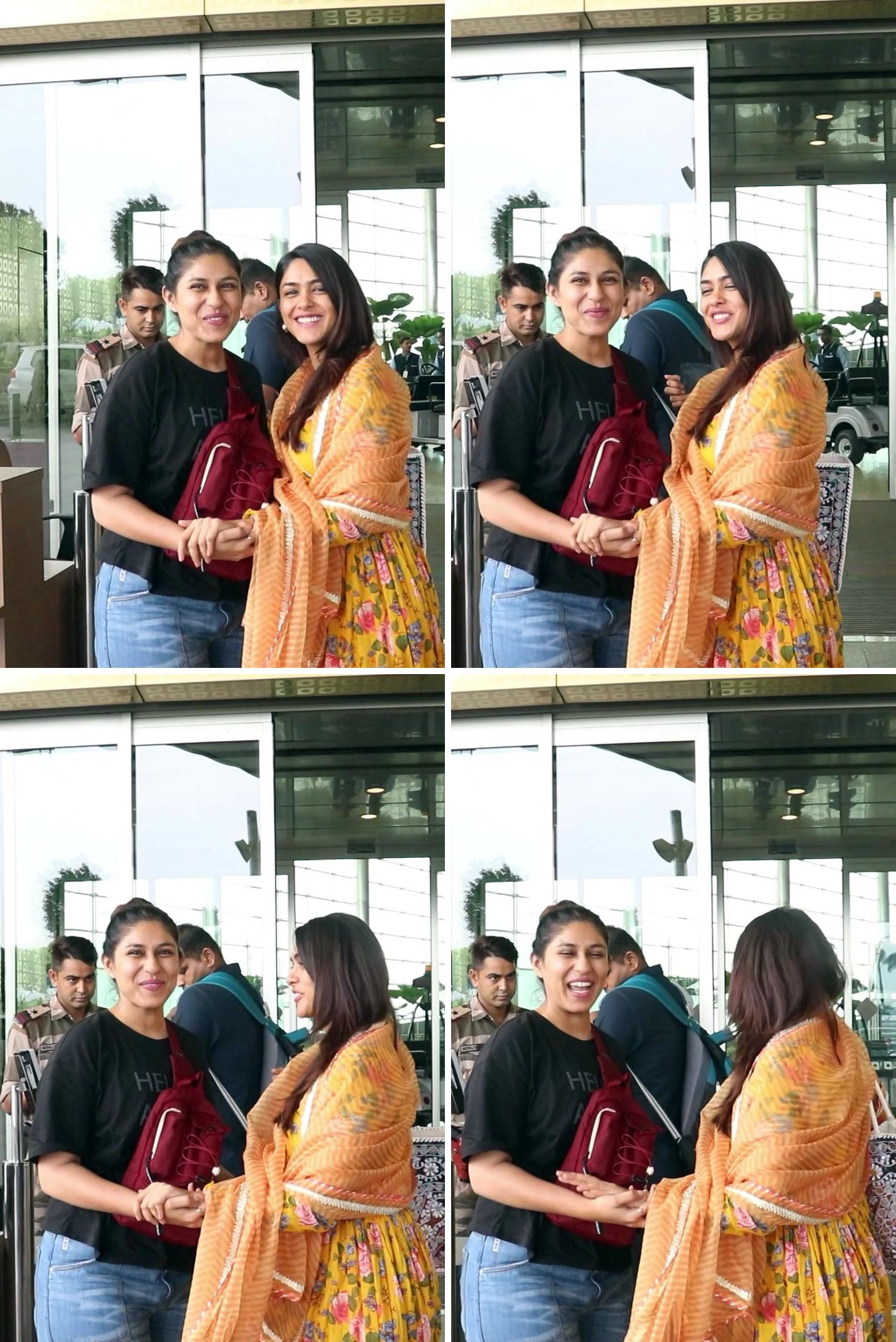 Mrunal Thakur and Lochan Thakur seen at the airport