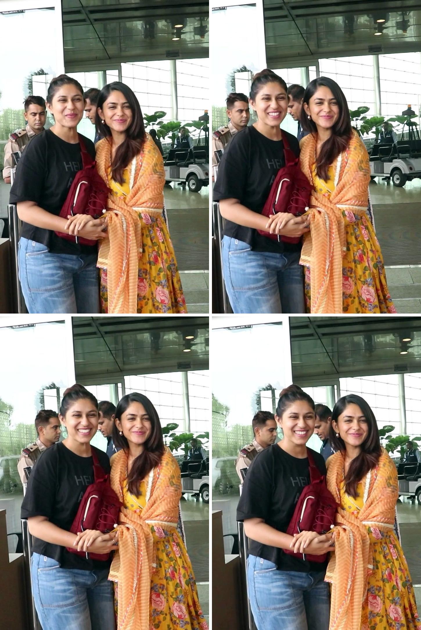 Mrunal Thakur and Lochan Thakur seen at the airport