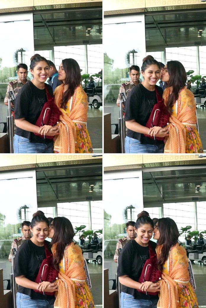 Mrunal Thakur and Lochan Thakur seen at the airport