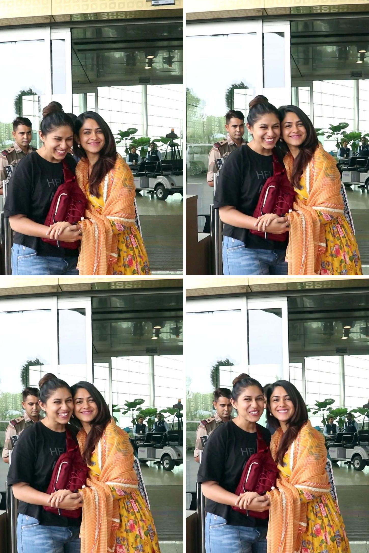 Mrunal Thakur and Lochan Thakur seen at the airport